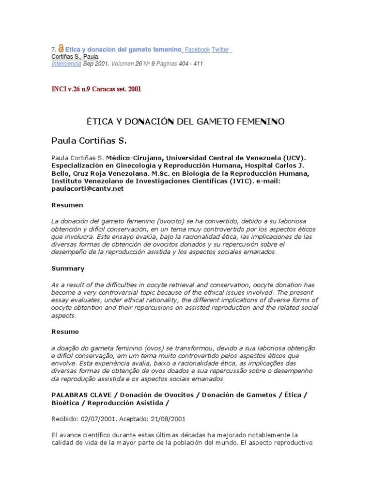 18 - Ética y Donación Del Gameto Femenino | PDF | Fertilización en vitro | Tecnología de ...