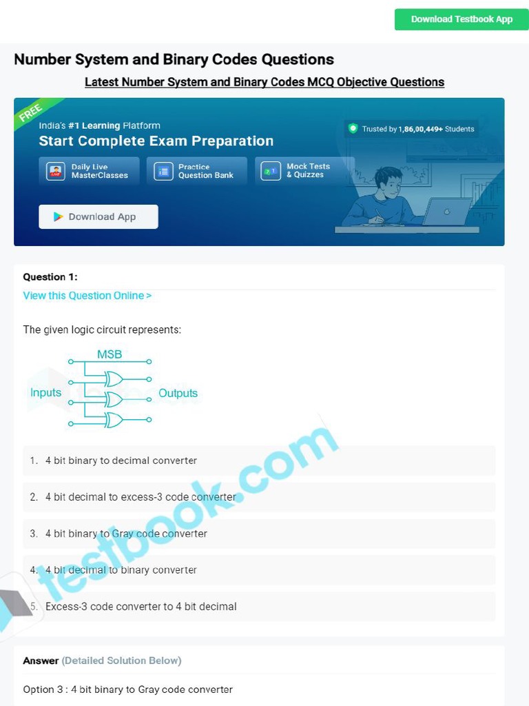 MCQ On Number System and Binary Codes 5eea6a0d39140f30f369e23f | PDF