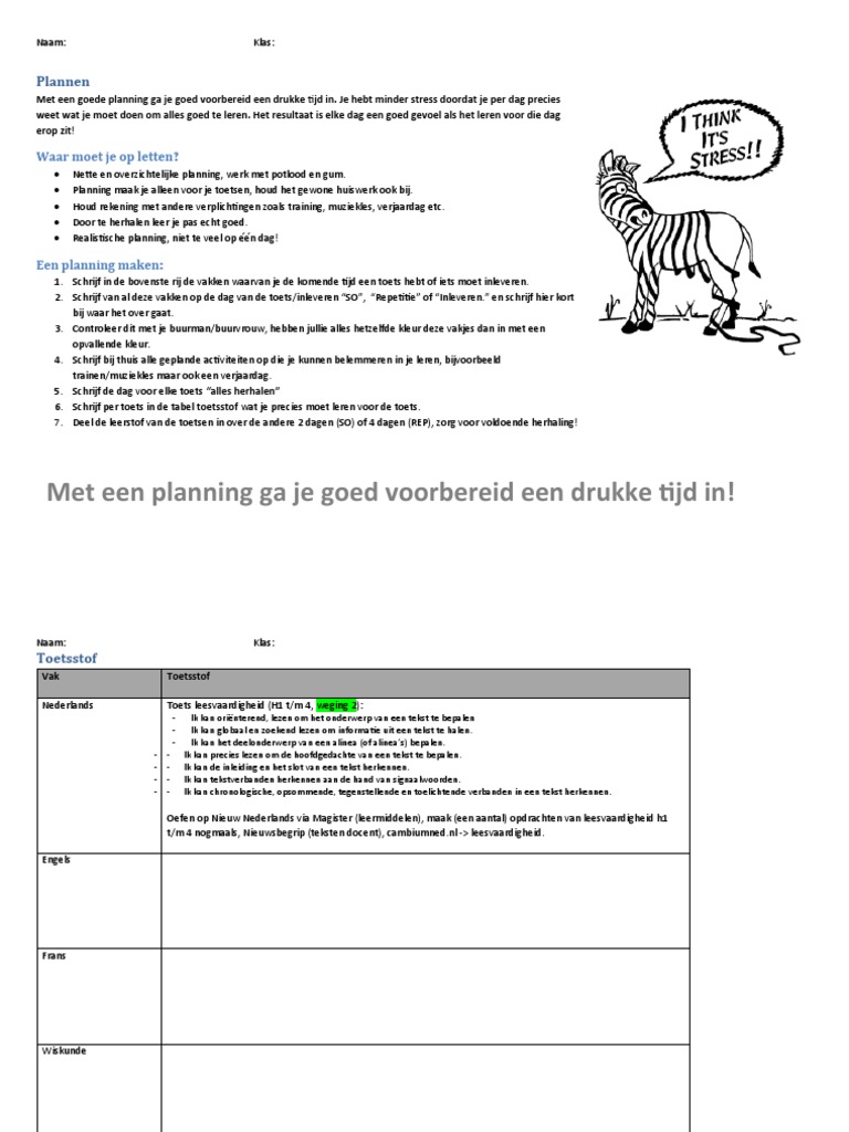 Planning Toetsweek 1 20-21 | PDF
