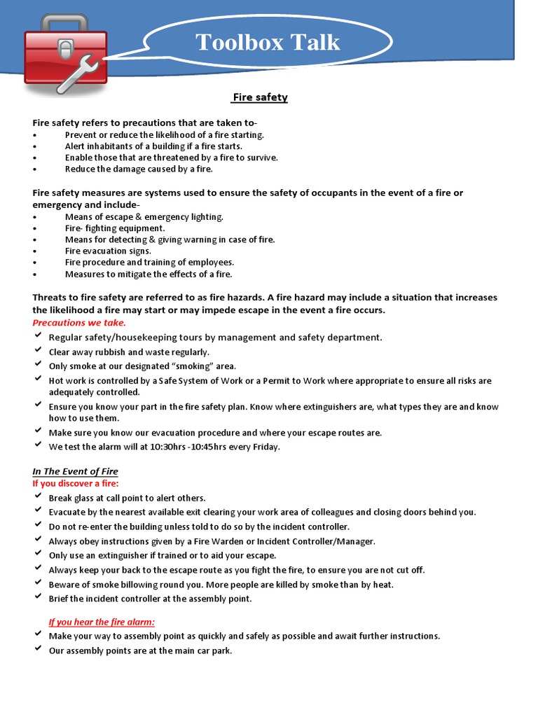 Fire Safety Toolbox Talk | PDF