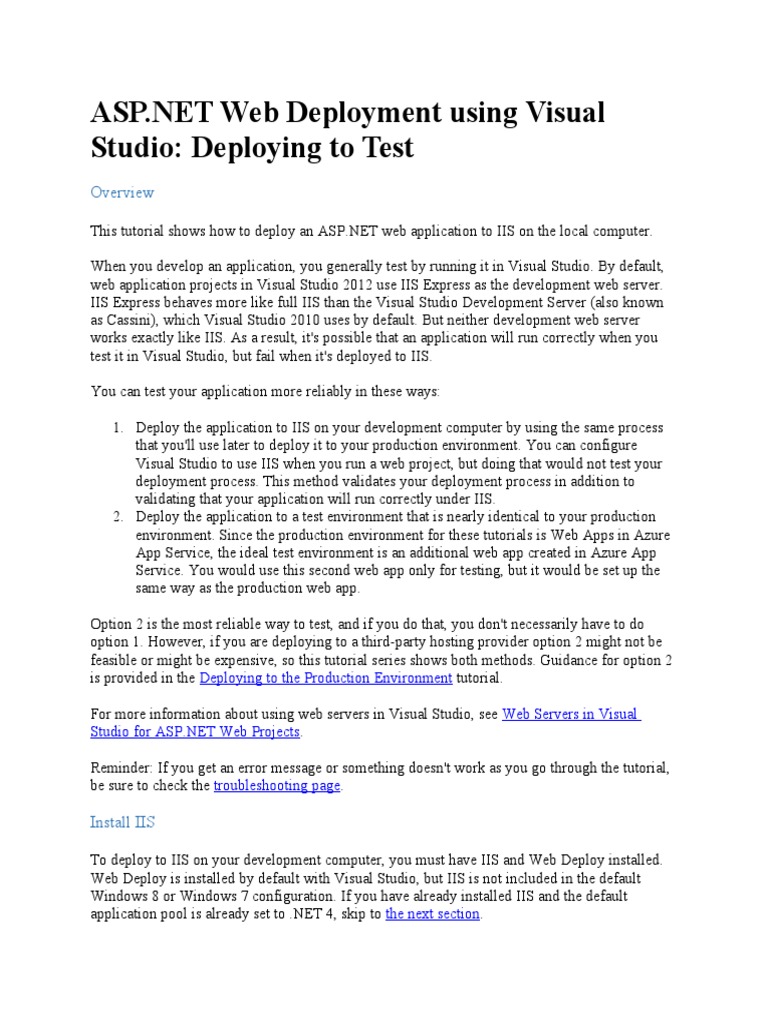 Deploy ASP.NET to IIS on Test | PDF | Internet Information Services ... Deploy ASP.NET to IIS on Test | PDF | Internet Information Services ...