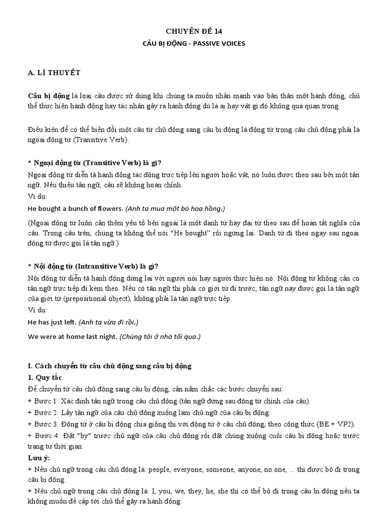 CD14. CÂU BỊ ĐỘNG | PDF