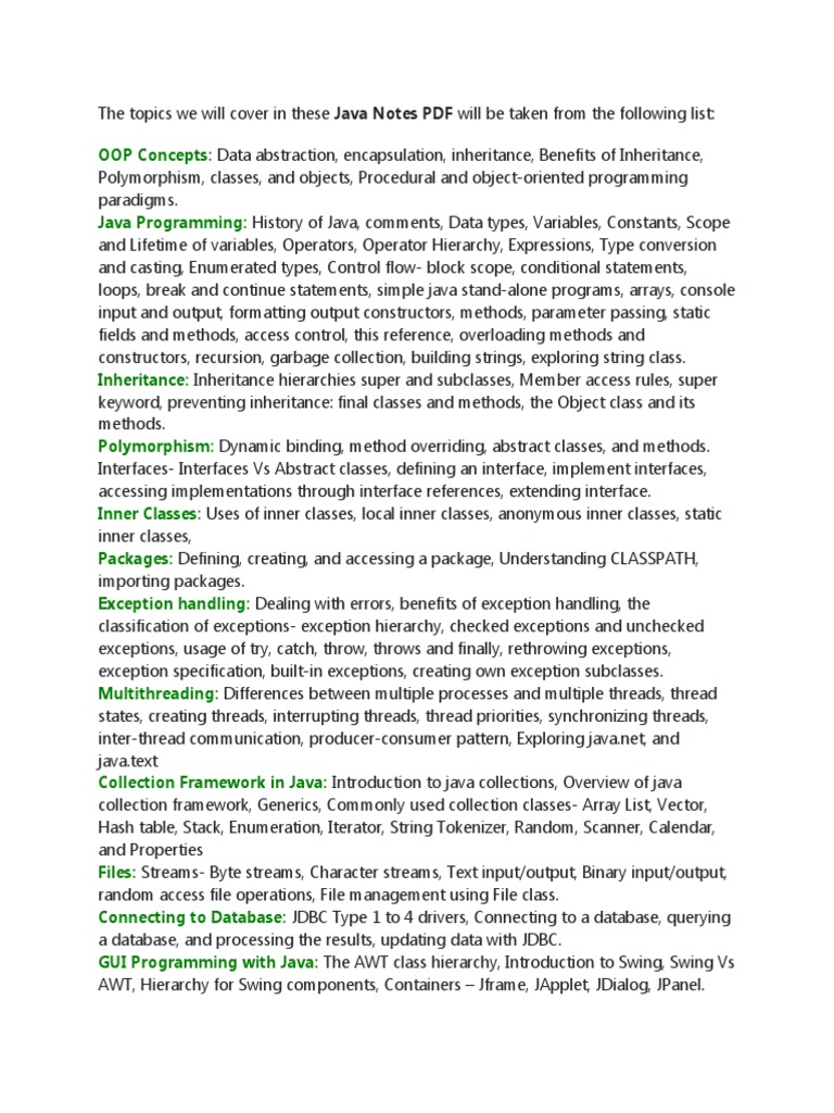 Java Notes | PDF | Method (Computer Programming) | Class (Computer ...