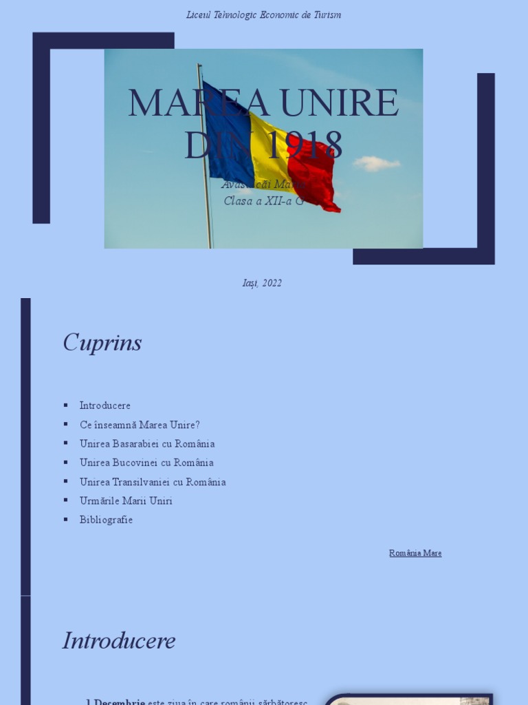 Marea Unire Din 1918 - Avasâlcăi Maria | PDF