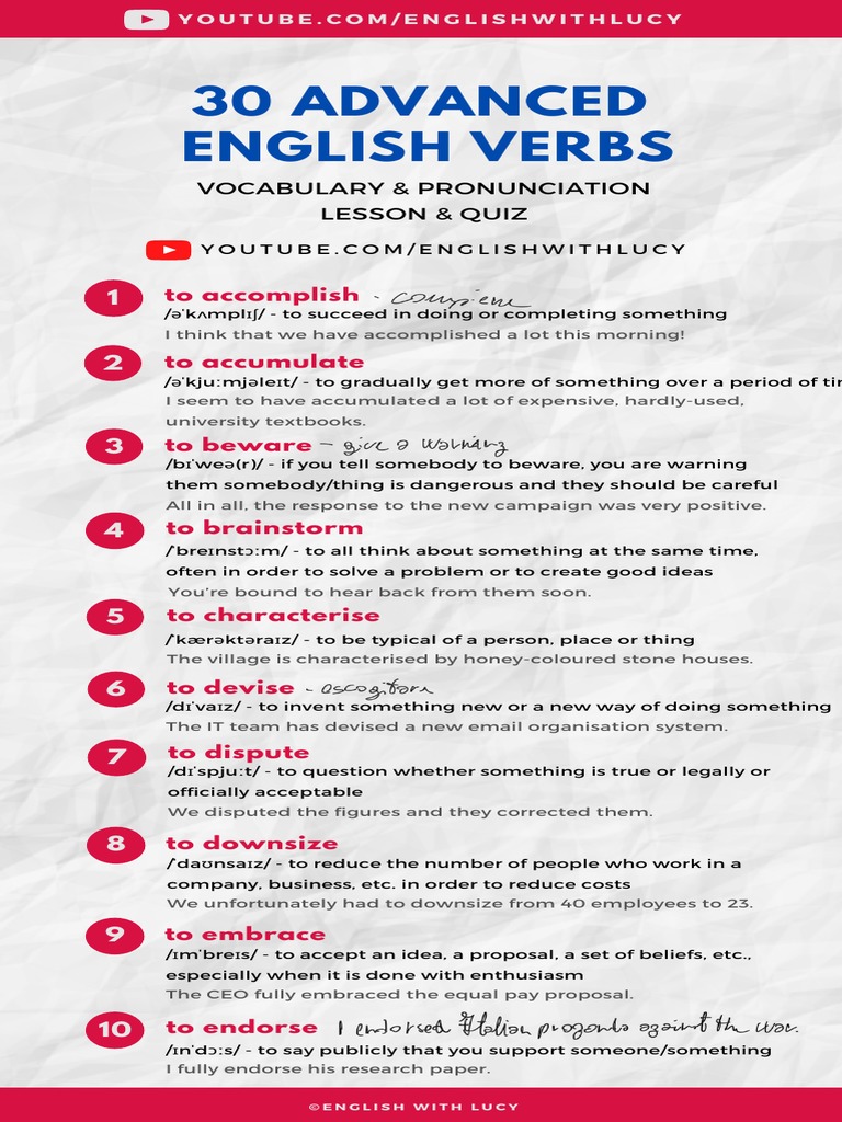 29. 30 Advanced Verbs | PDF