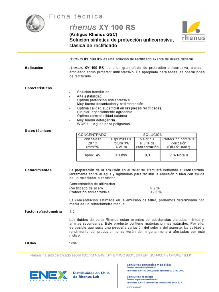 Rhenus XY 100 RS | PDF | Sustancias químicas | Materiales