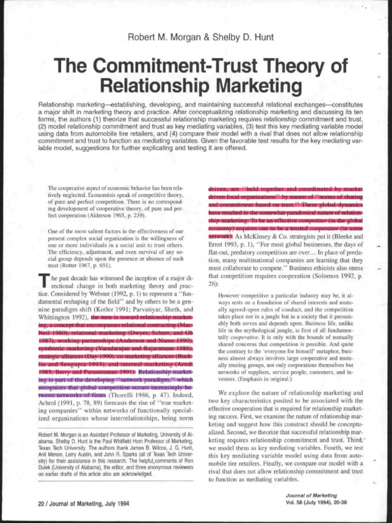 Commitment-Trust in Relationship Marketing | PDF | Marketing | Market ...