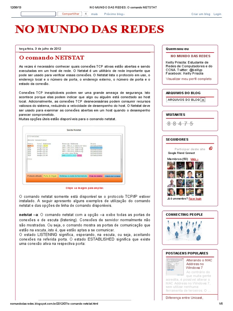 O Comando NETSTAT - NO MUNDO DAS REDES | PDF | Rede de computadores | Porta (rede de computadores)