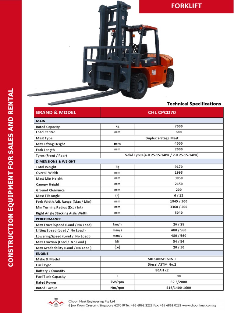 7 Ton Forklift CPCD70 | PDF | Forklift | Car