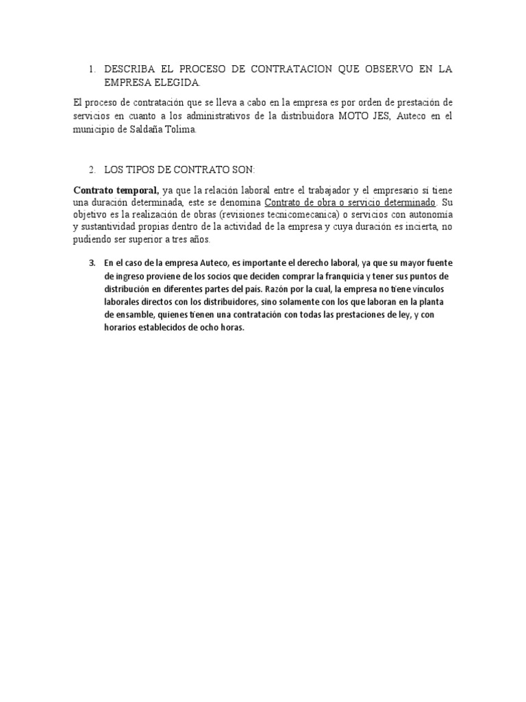 Proceso de Contratacion Que Observo en La Empresa Elegida | PDF ...
