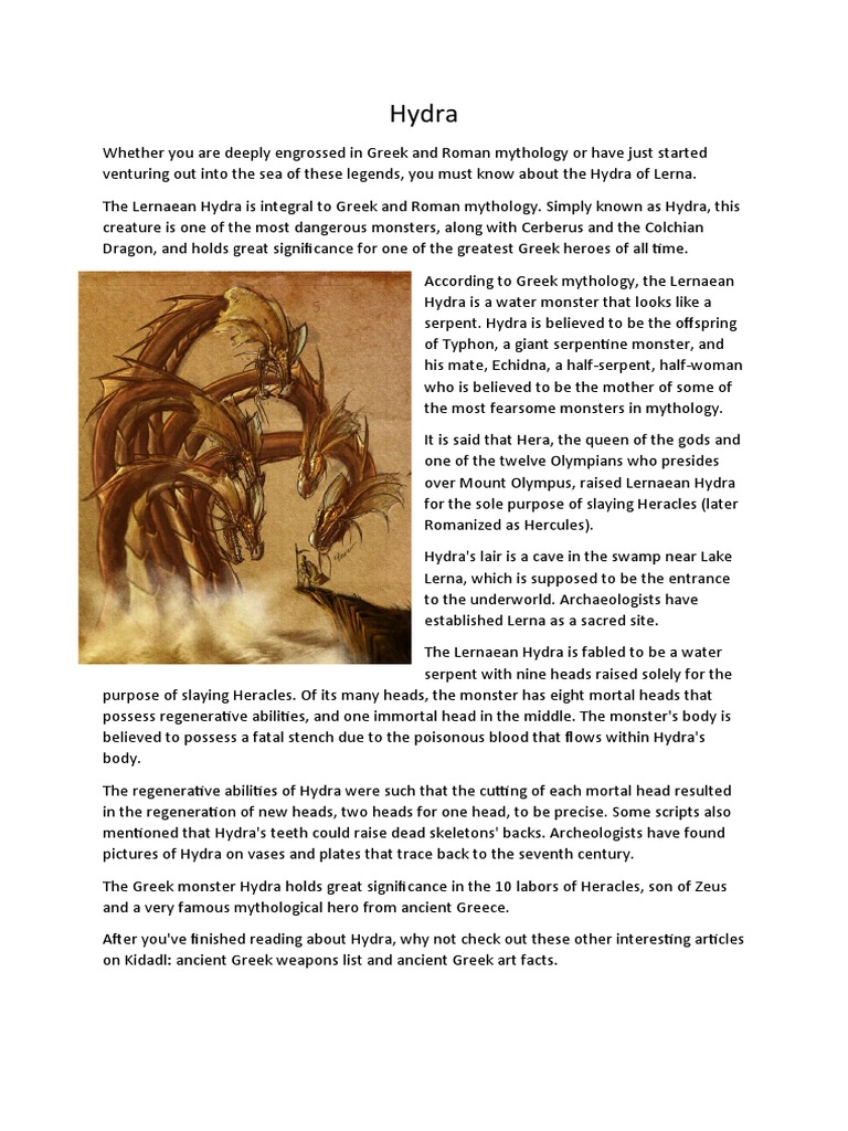 The Lernaean Hydra: A Dangerous Water Monster in Greek Mythology With ...