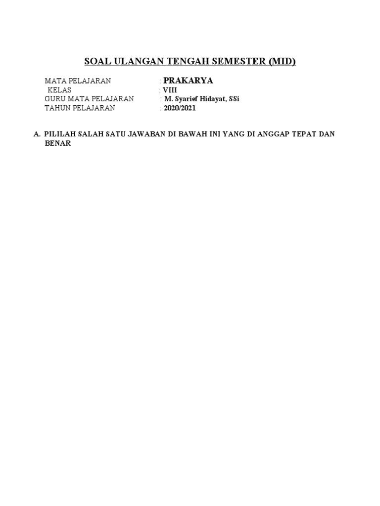 Bahan SOAL PTS Kelas 8 | PDF