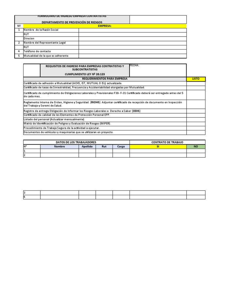 Formulario Para Los Contratistas | PDF