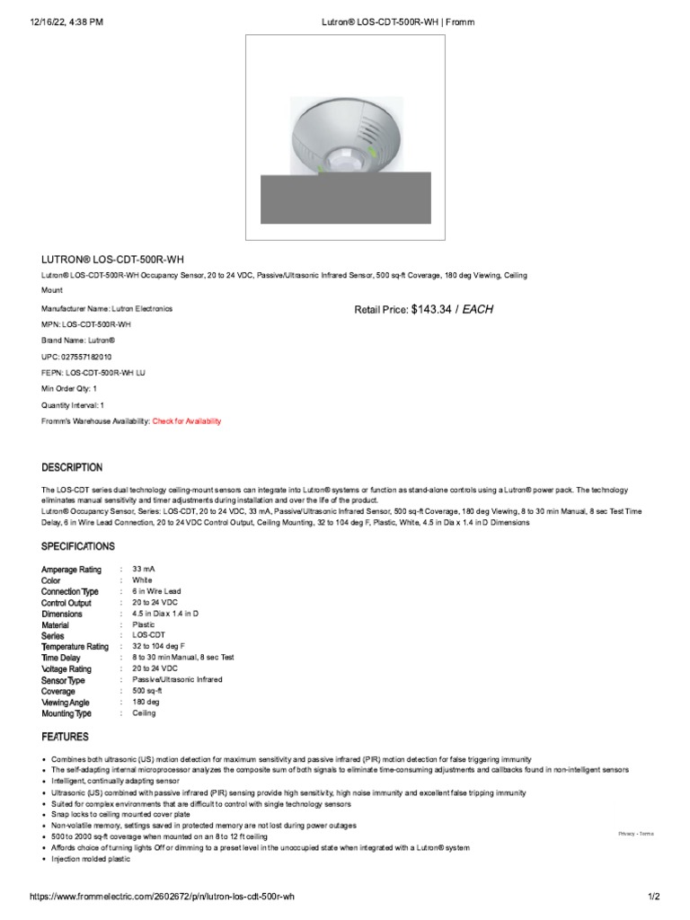 Lutron® LOS-CDT-500R-WH - Fromm | PDF