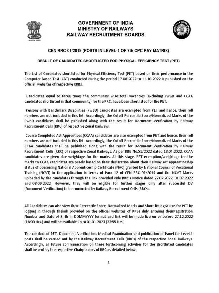 RRC GR D Cut-Off For Ranchi Board | PDF