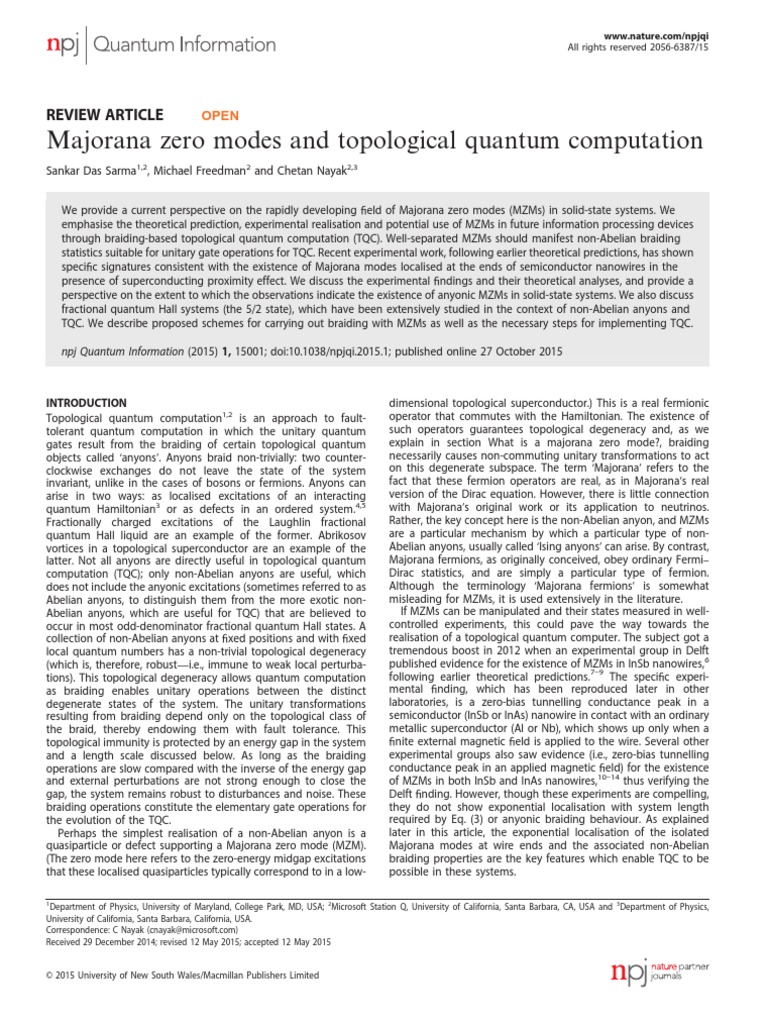 Majorana Zero Modes and Topological Quantum Computation | PDF ... Majorana Zero Modes and Topological Quantum Computation | PDF ...