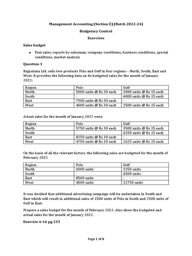 Budgeting Numericals | Download Free PDF | Budget | Cost Of Goods Sold
