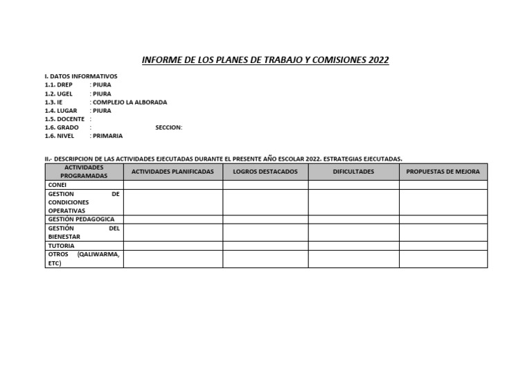 Informe de Comisiones 2022 en Piura | PDF