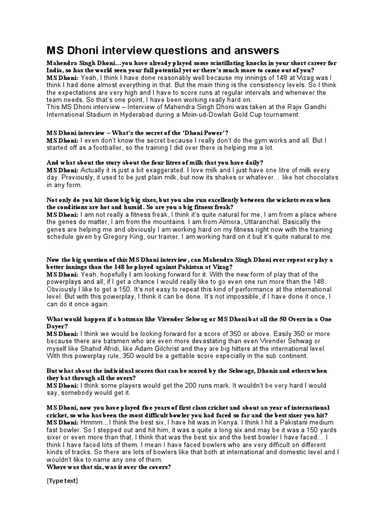 MS Dhoni Interview Questions and Answers | PDF | International Cricket ...