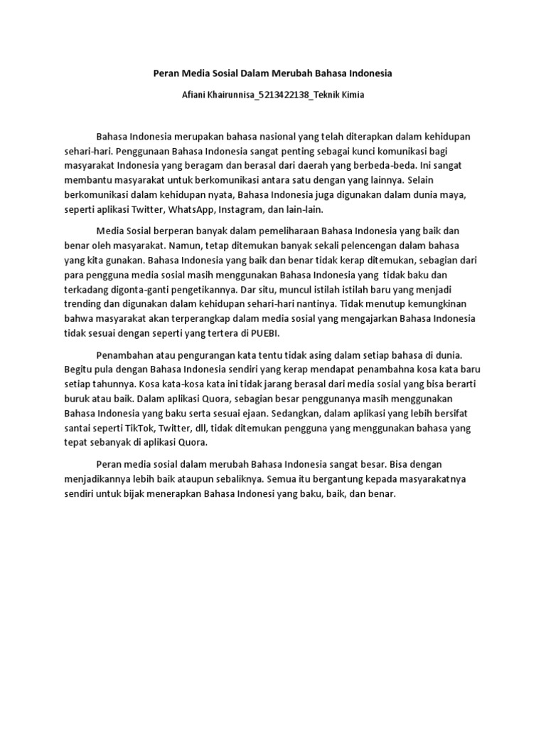 Peran Media Sosial Dalam Merubah Bahasa Indonesia | PDF | Karier & Perkembangan