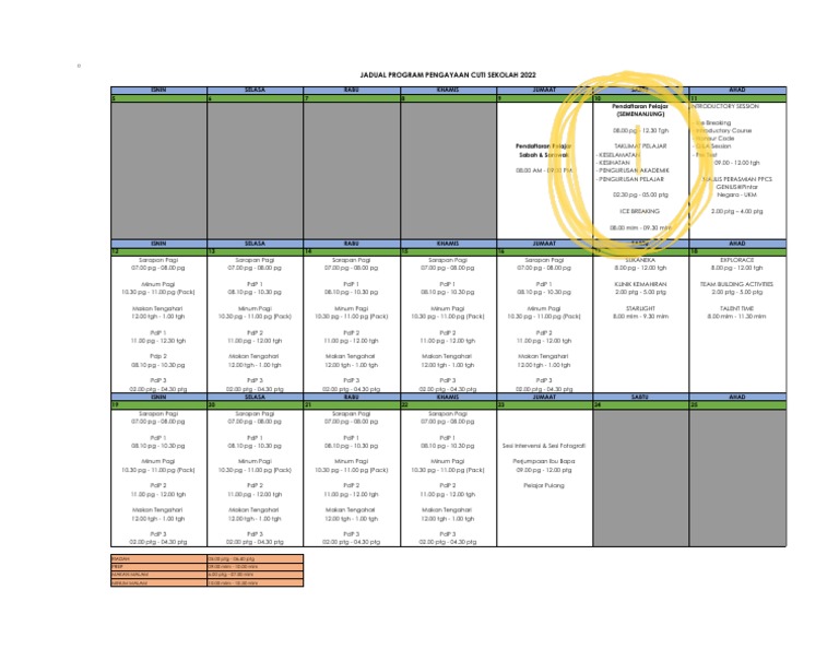 Jadual Ppcs 2022 - Pelajar - XLSX - Sheet1 | PDF