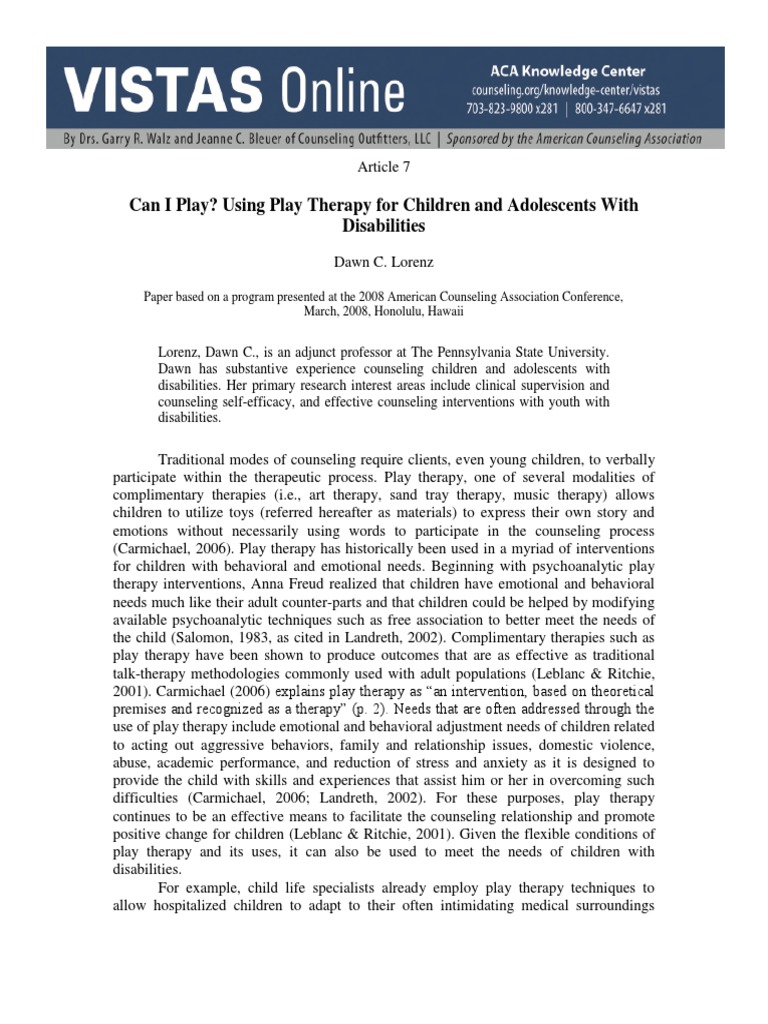 Using Play Therapy for Children with Disabilities | PDF | Psychotherapy ...