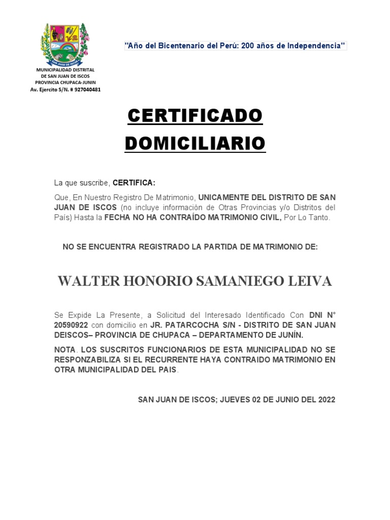 Certificado Domiciliario | PDF