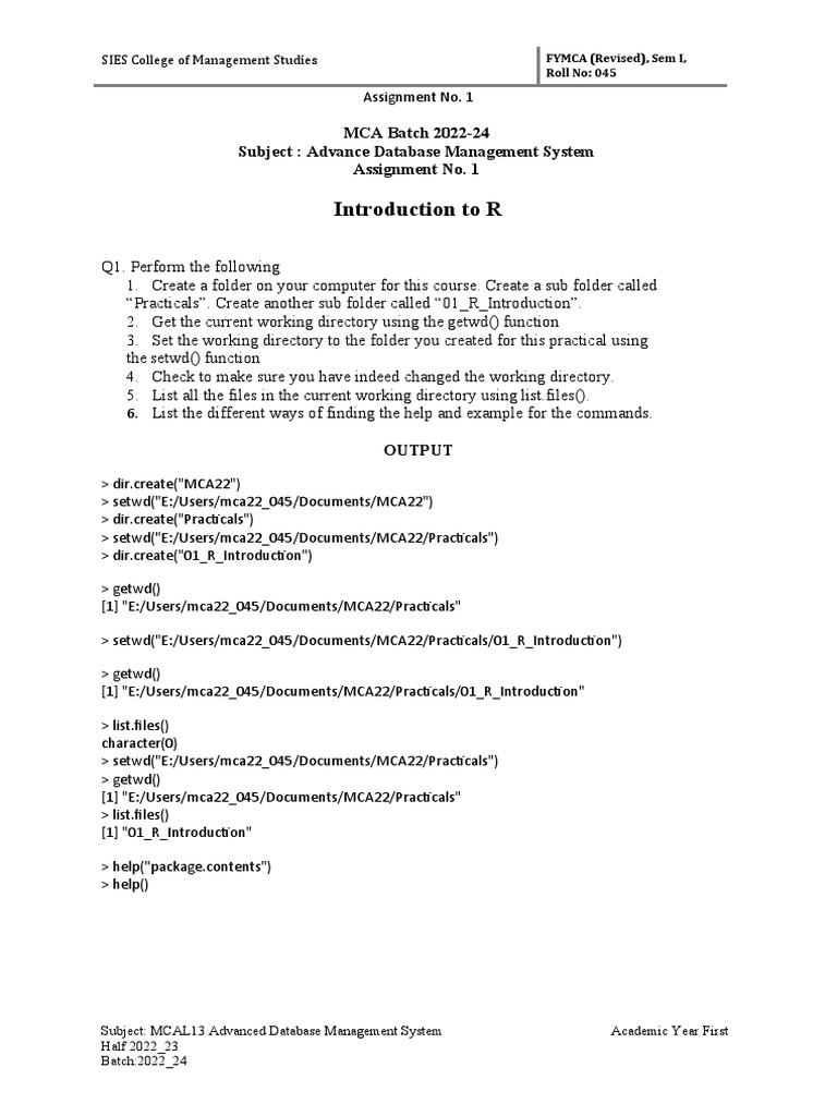 Intro To R Assignment | PDF | Directory (Computing) | Algebra