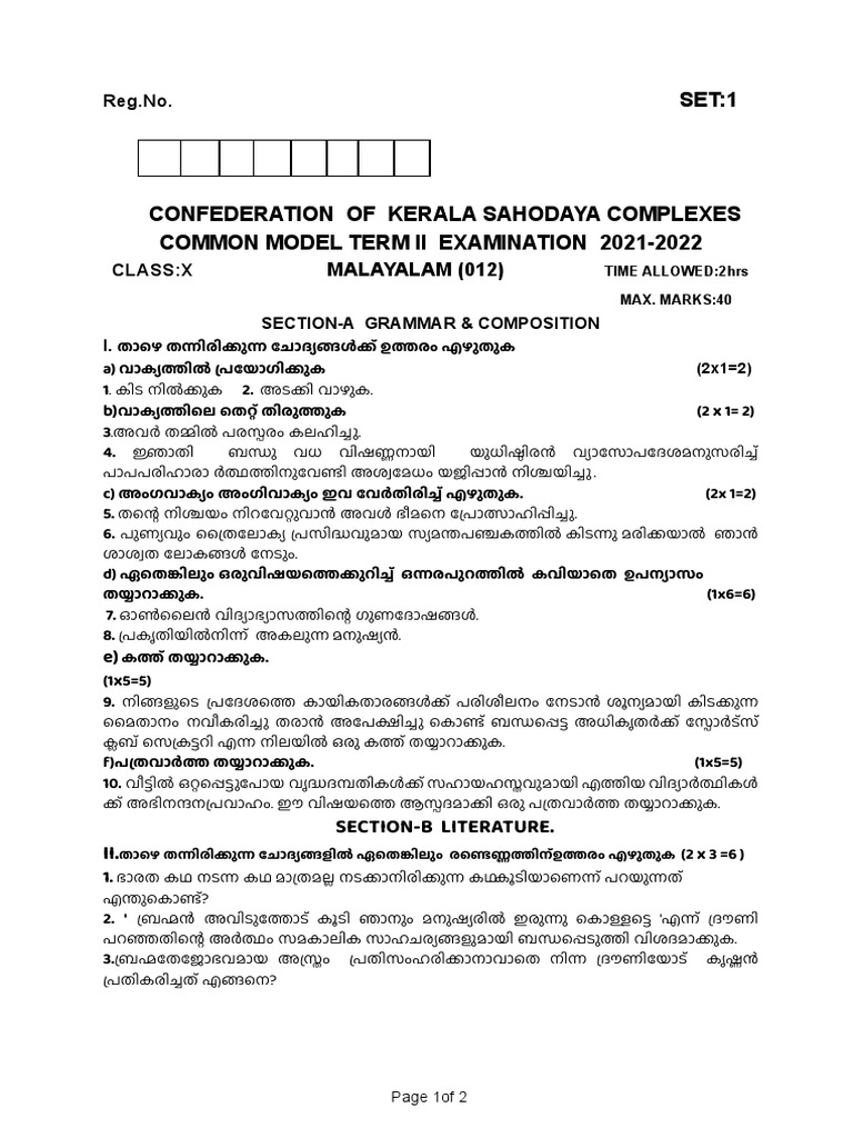 CLASS X Model Exam (Set-1) | PDF