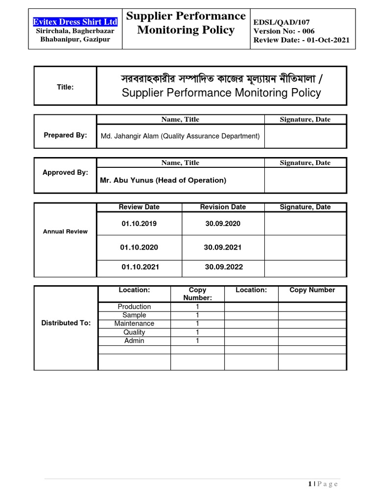 Supplier Performance Monitoring-SOP | PDF | Business