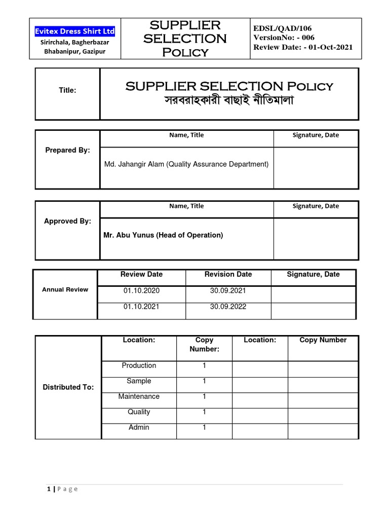 Supplier Seclection Procedure-SOP | PDF | Procurement | Supply Chain
