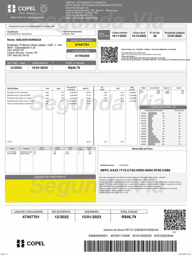 Fatura Copel | PDF | Brasil | Eletricidade