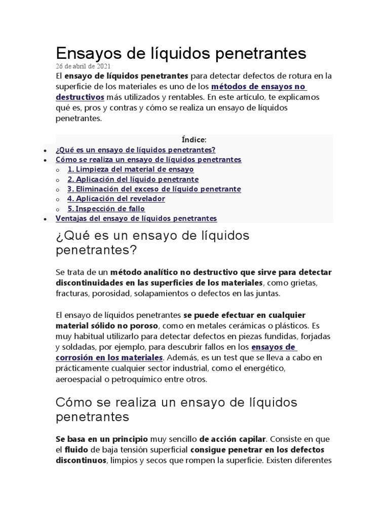 Ensayo de líquidos penetrantes: guía completa | PDF | Agua | Solvente