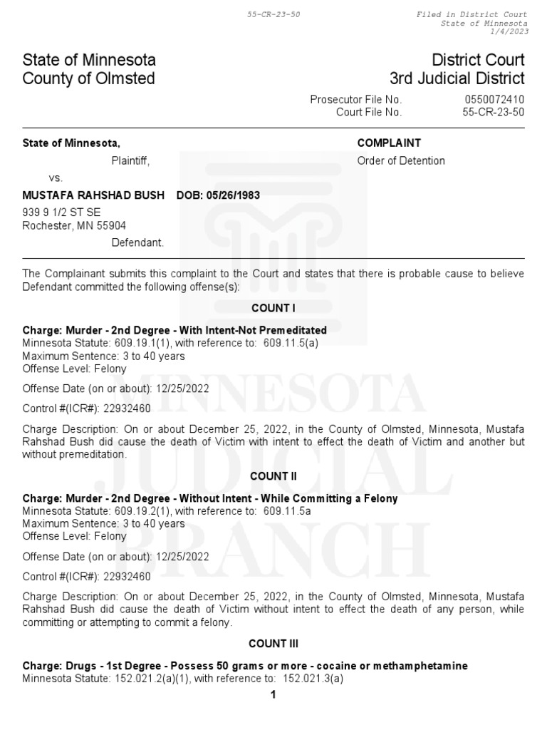 Criminal Complaint For Mustafa Rahsad Bush | PDF | Arrest Warrant | Arrest