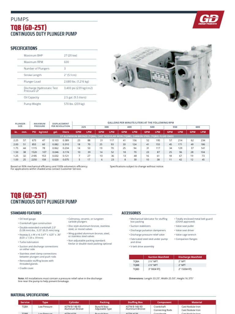 GDEP - GD 25T - Spec Sheet - 2022 | PDF | Gallon | Pump
