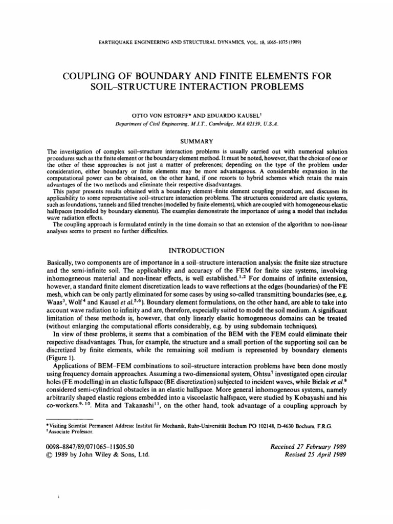 Coupling O F Boundary and Finite Elements For Soil-Structure Interaction Problems | PDF ...