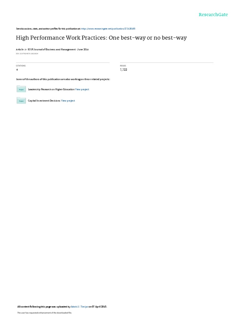 My Articleon High Performance Work Practices | PDF | Human Resource ...