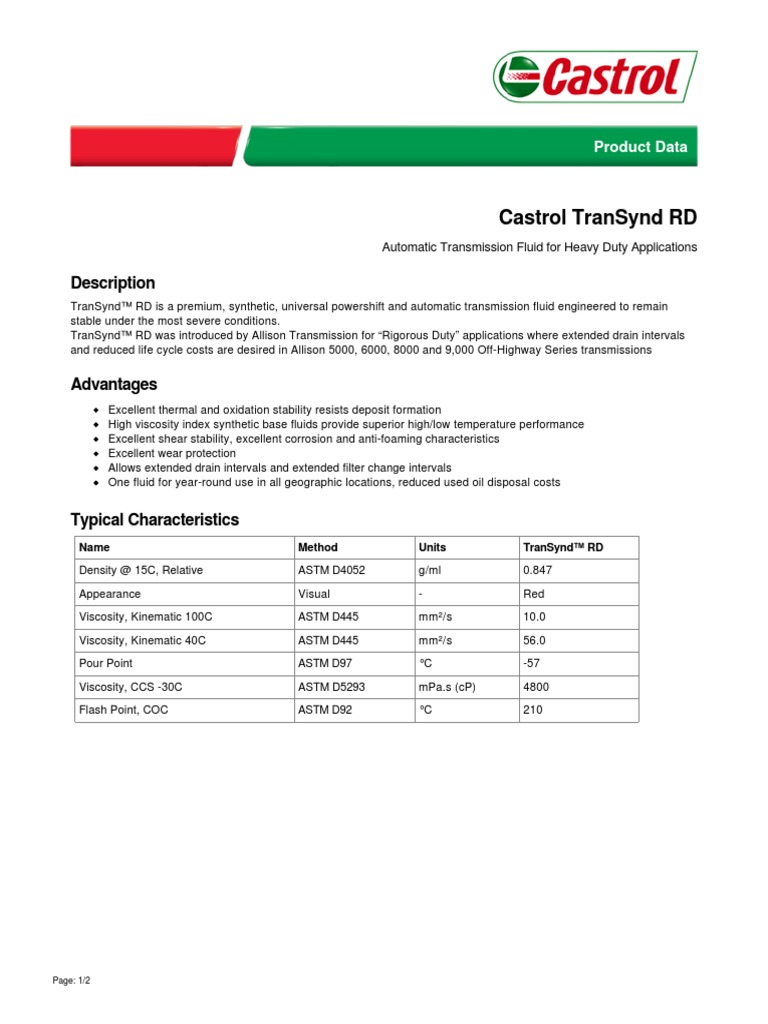 Castrol Transynd RD | PDF | Viscosity | Information