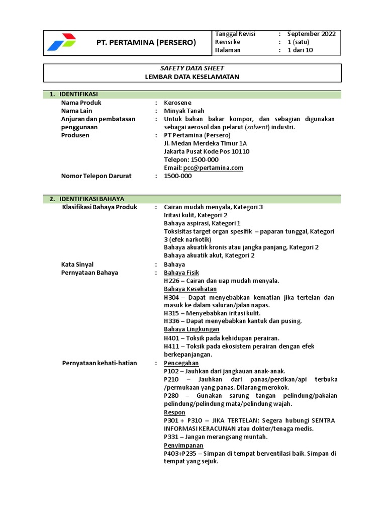 MSDS Minyak Tanah (C12H26 - C15H32) | PDF