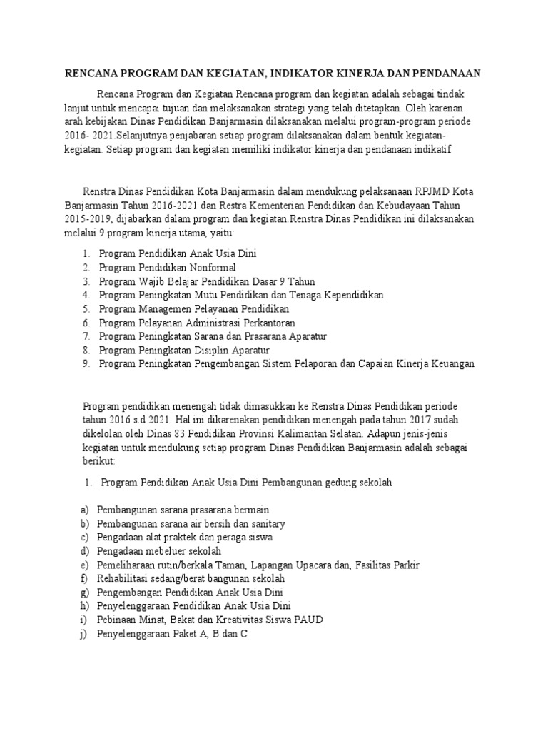 Rencana Program Dan Kegiatan | PDF