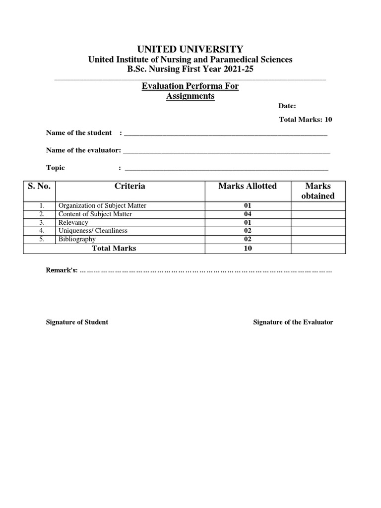 Assignment Evaluation Performa | PDF