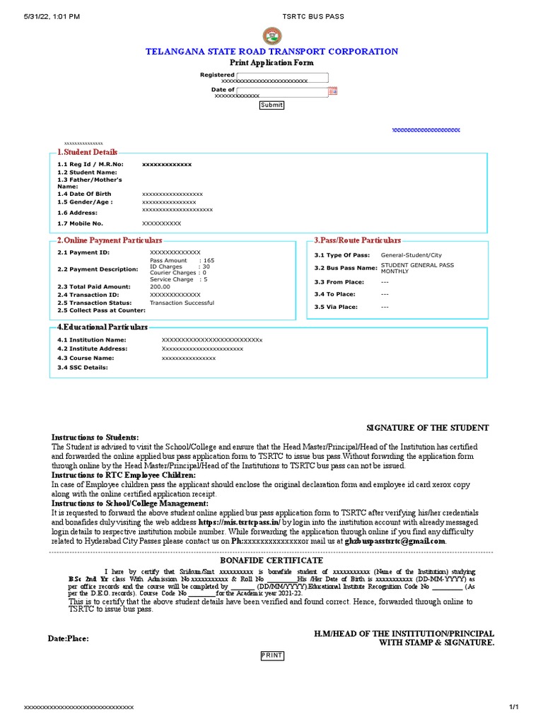 TSRTC Bus Pass RW | Download Free PDF | Service Industries