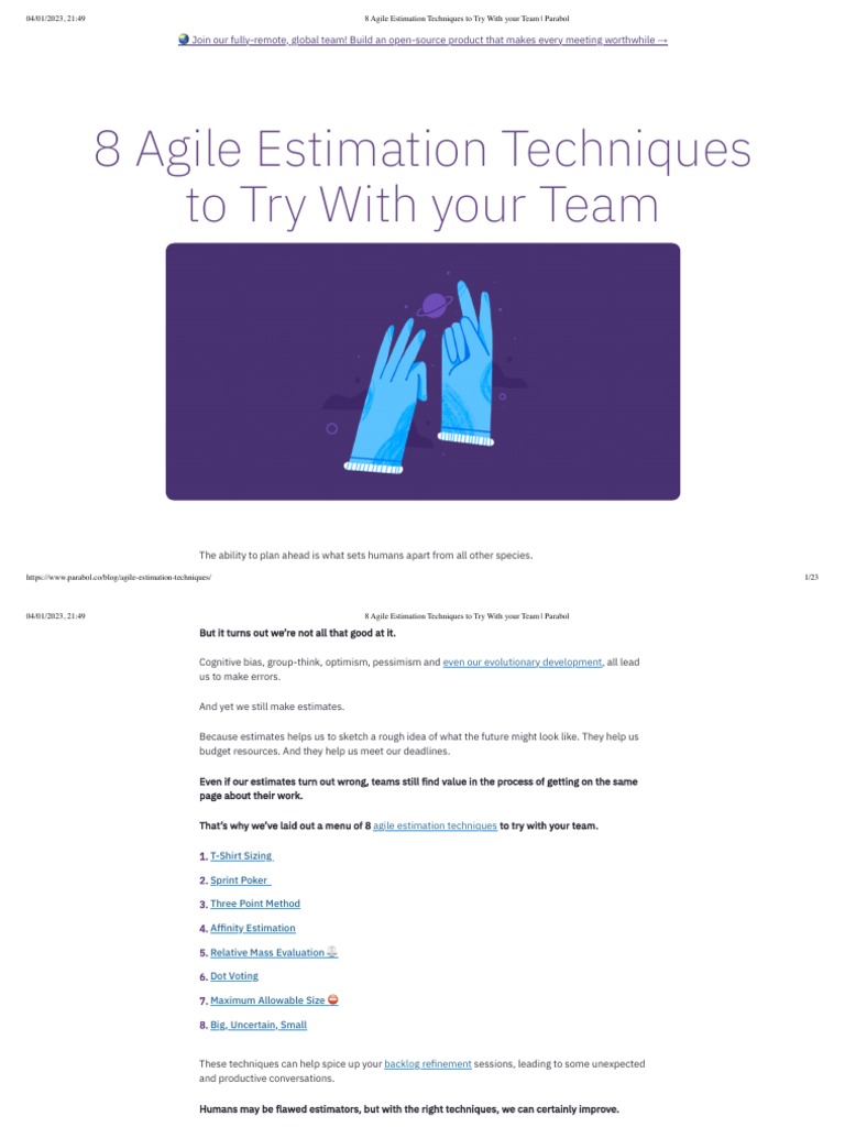 8 Agile Estimation Techniques to Try With your Team _ Parabol | PDF ...