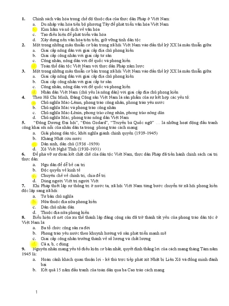 ĐÁP ÁN TN P1 | PDF