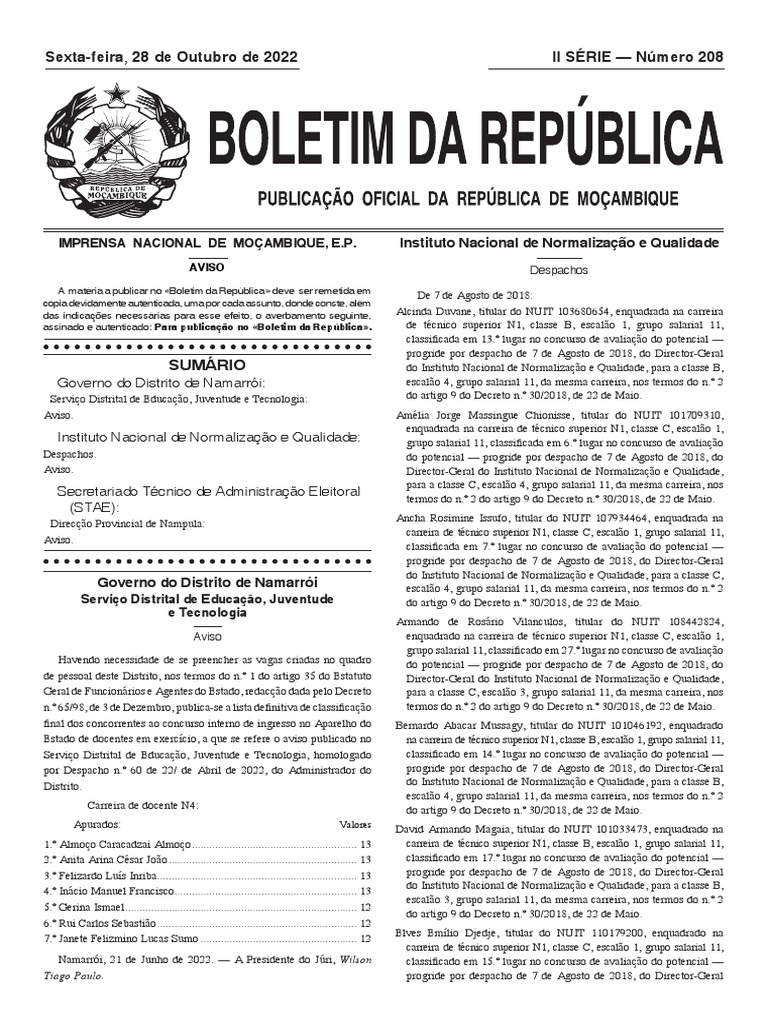 Boletim Da República II SÉRIE - Número 208 | Download grátis PDF ...