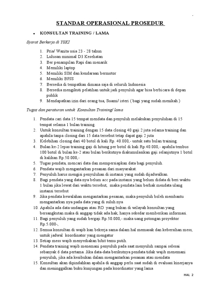 Standar Operasional Prosedur Training | PDF