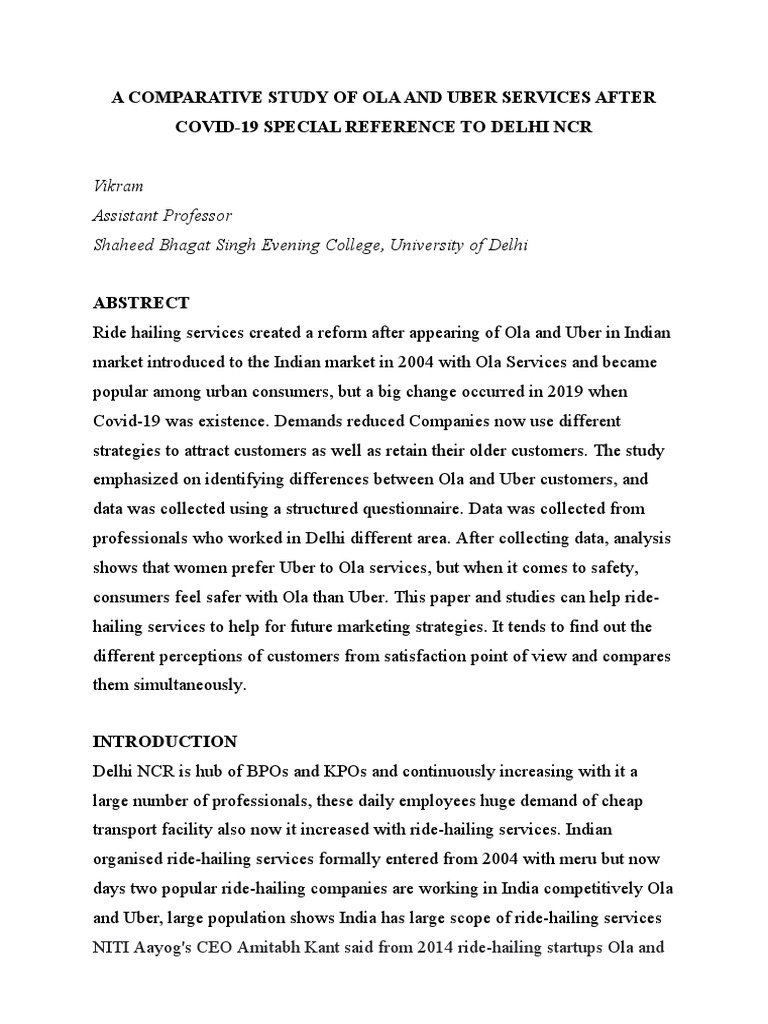 A COMPARATIVE STUDY OF OLA AND UBER CUSTOMERS IN DELHI After COVID-19 ...