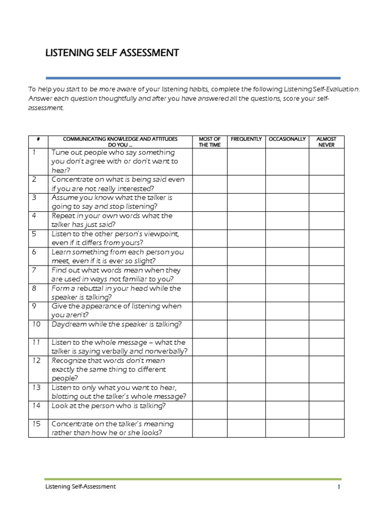 Listening Self Assessment 4 Pages 2016 | PDF | Psychological Concepts ...