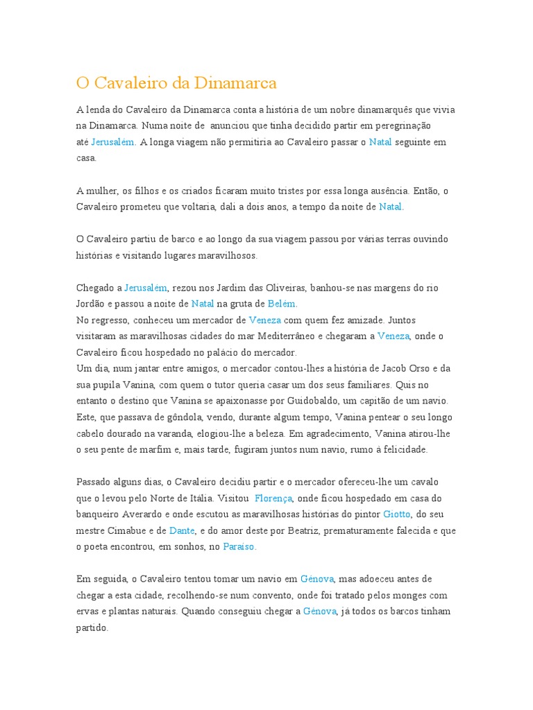 O Cavaleiro Da Dinamarca Resumo | PDF