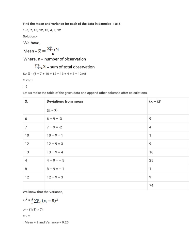 find-the-mean-and-variance-for-each-of-the-data-in-exercise-1-to-5